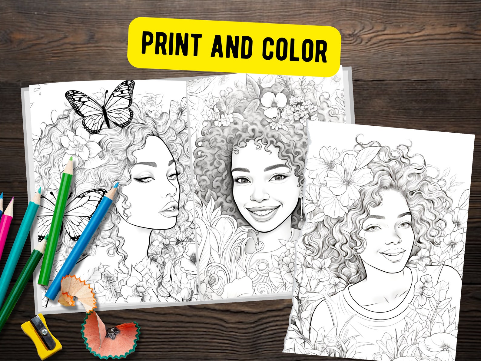 50 Beautiful Black Women Coloring Pages for Adults, Instant Digital ...