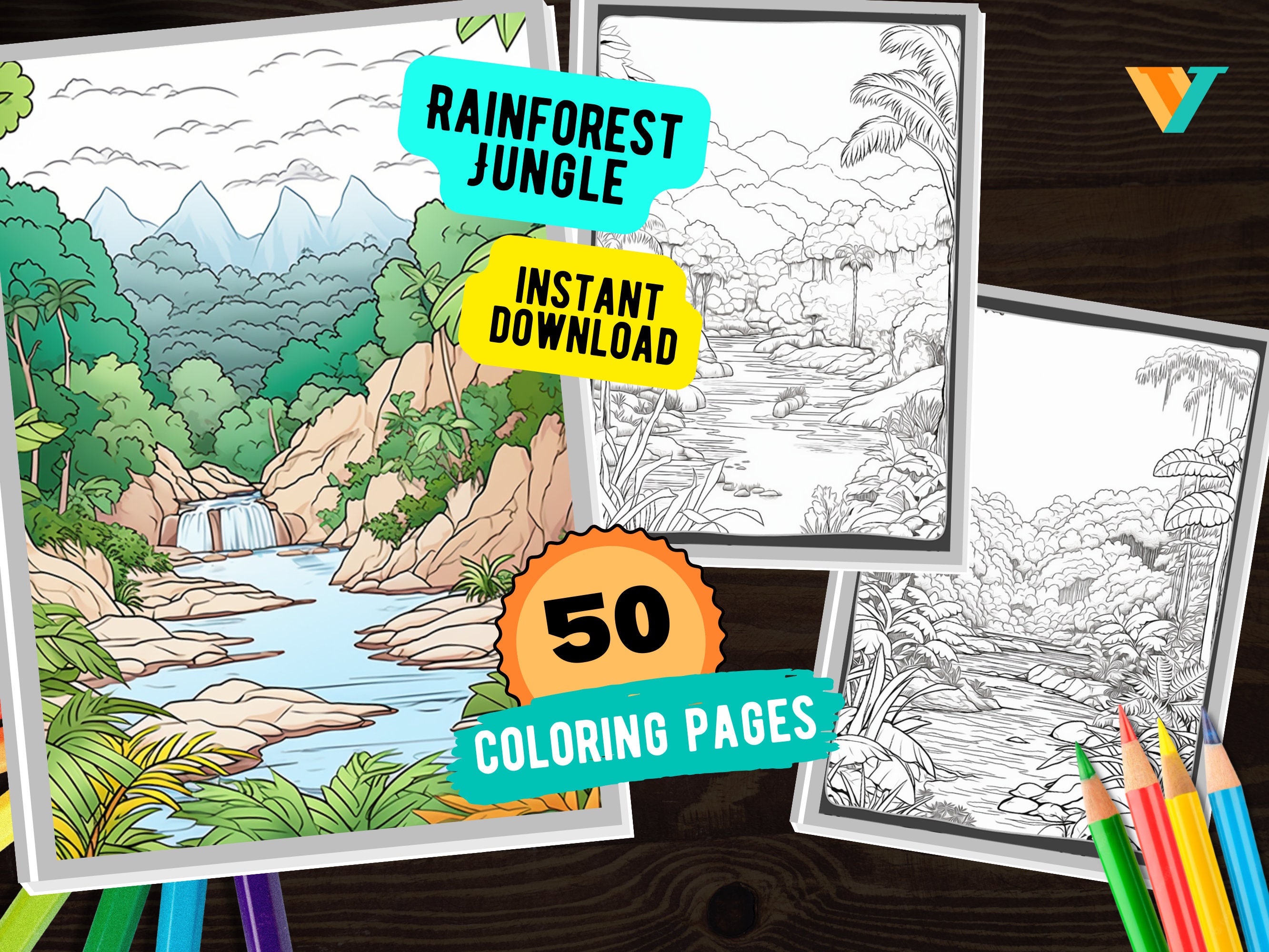 50 Rainforest Jungle Scenery Coloring Pages Instant Download, Kids ...