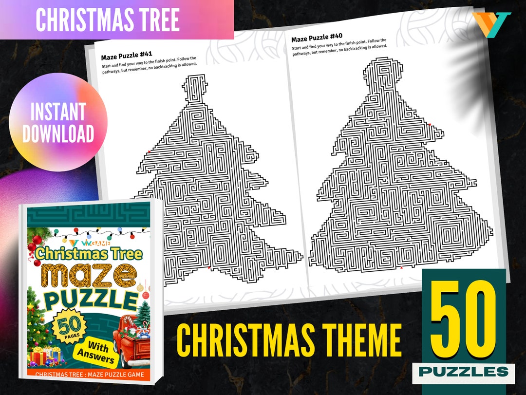 Christmas Tree Maze Puzzle 50 Pages With Solutions, Instant Download ...