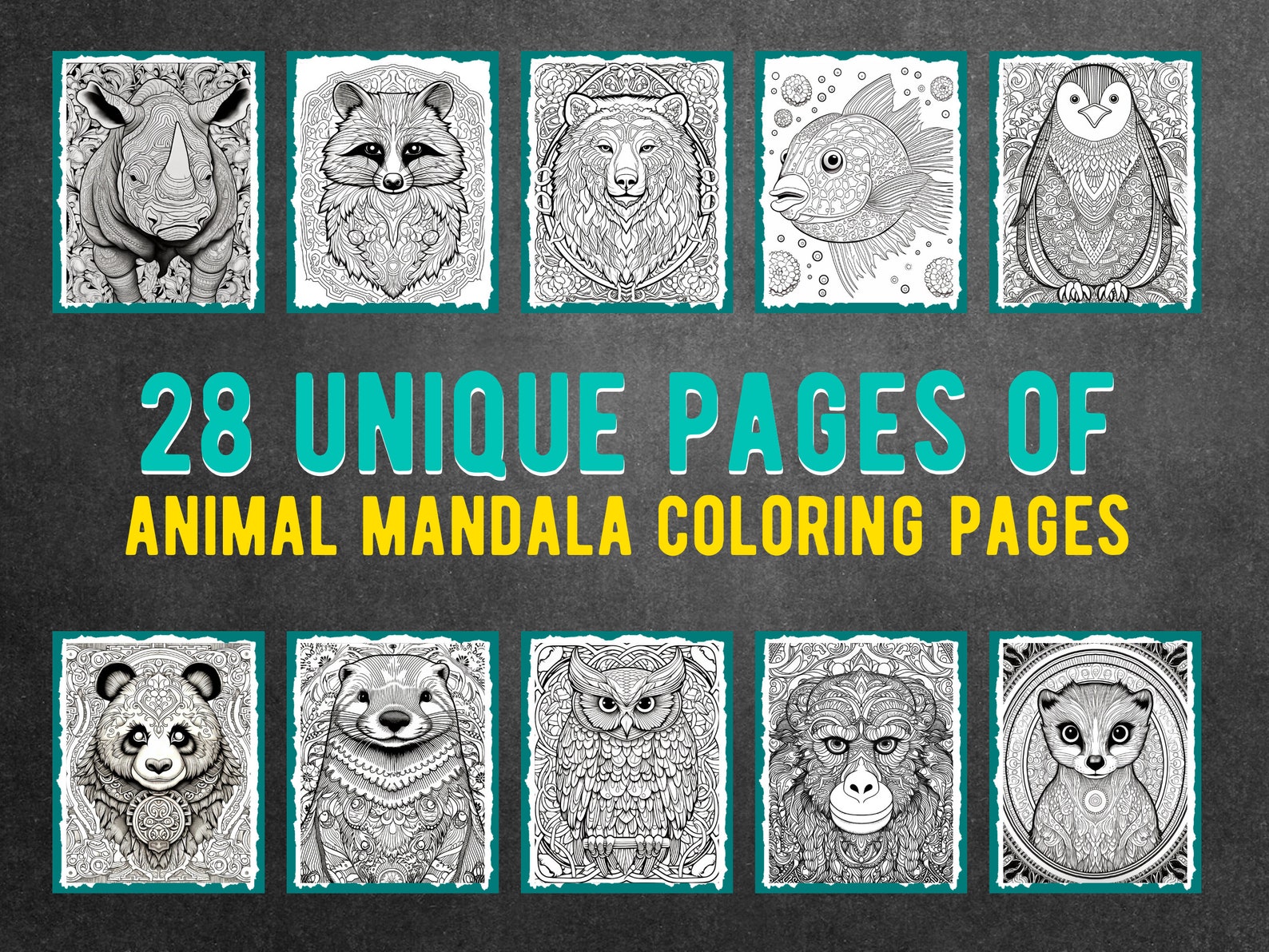 Animal Mandala: 28 Artful Coloring Pages, Animal Coloring Book for ...