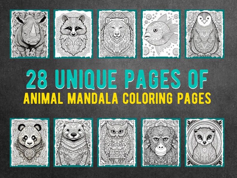 Animal Mandala: 28 Artful Coloring Pages, Animal Coloring Book for ...