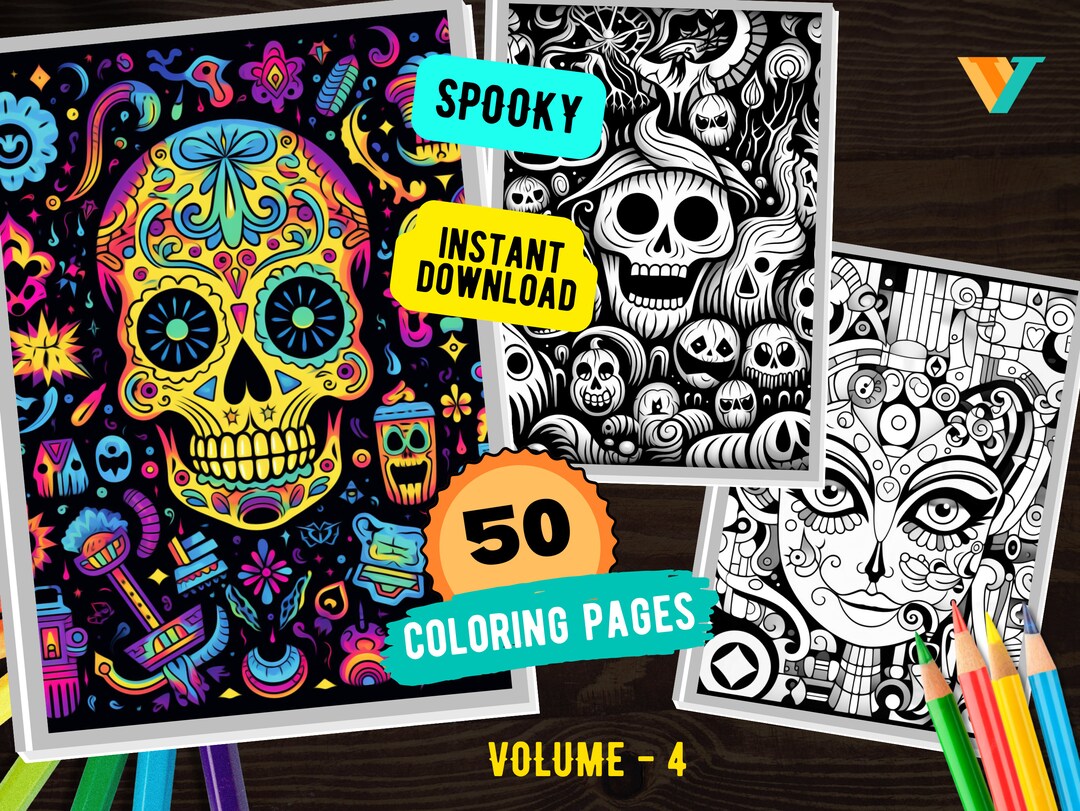 50 Halloween Spooky Coloring Pages Vol. 04, Instant Download, Printable ...