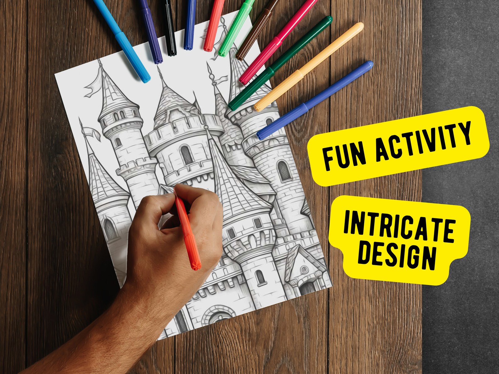 71 Medieval Castles Coloring Page Book, INSTANT DOWNLOAD, Grayscale ...