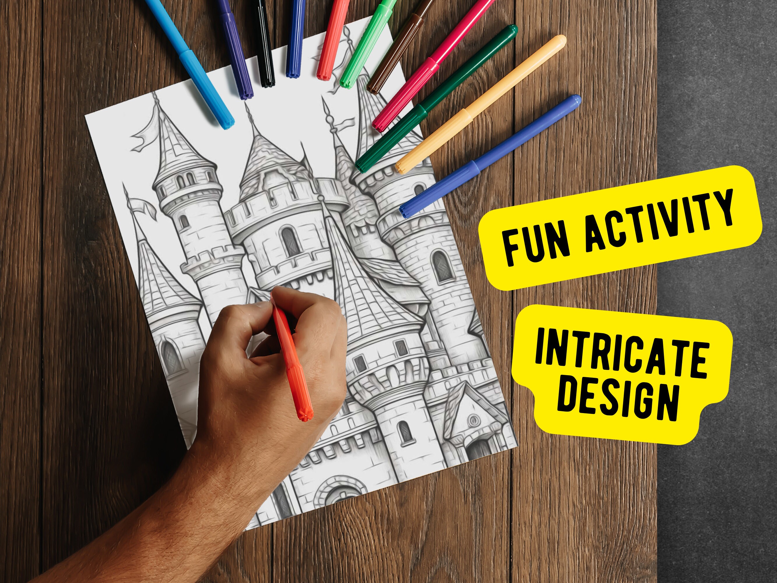 71 Medieval Castles Coloring Page Book, INSTANT DOWNLOAD, Grayscale ...