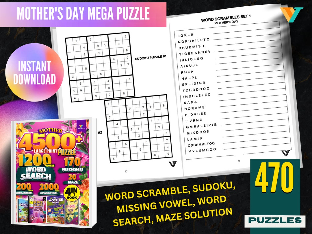 470 Mother's Day Mega Word Puzzle PDF Instant Download, Article Word ...