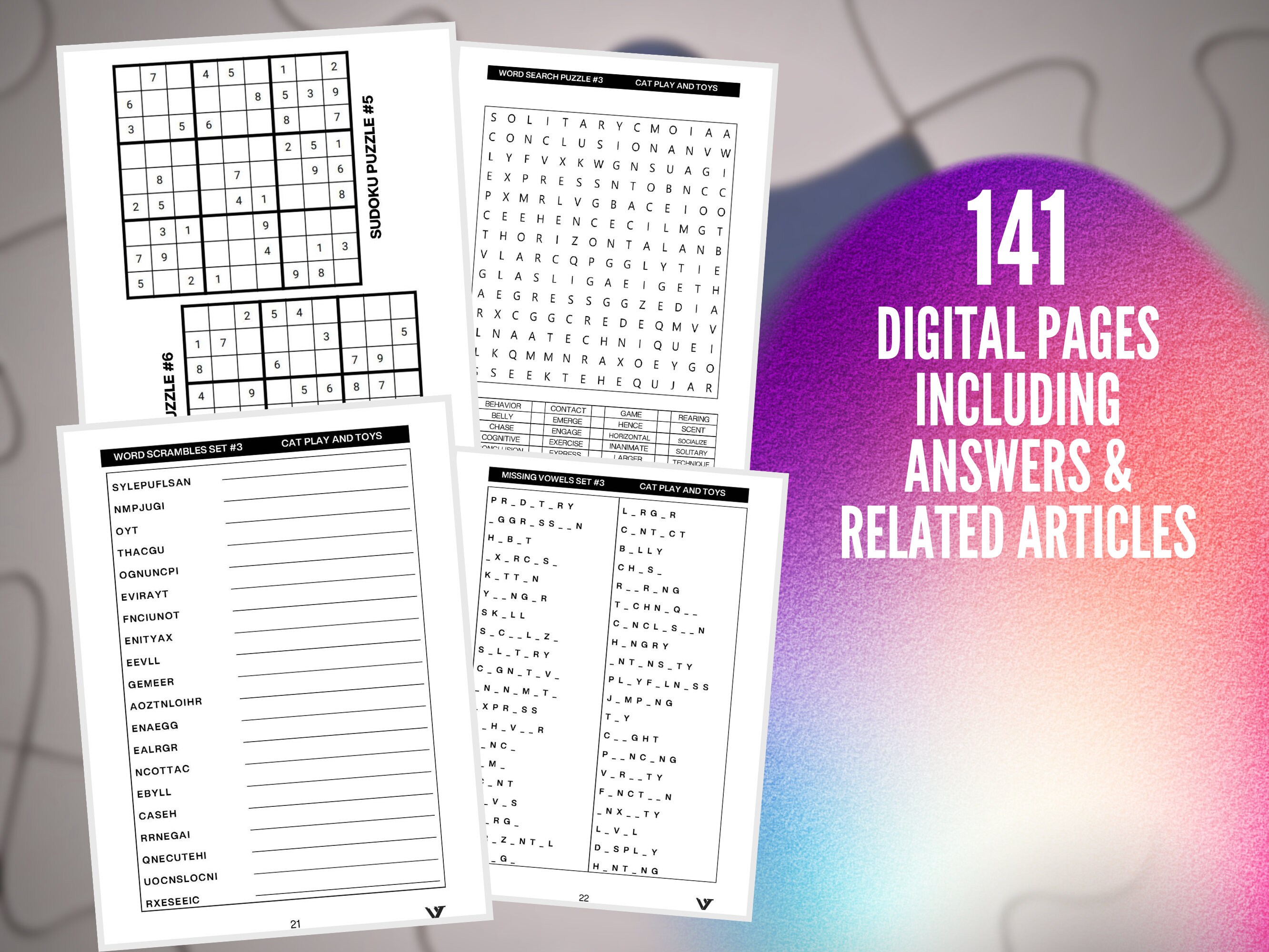 Cat Related 120 Printable Word Puzzle Pages PDF Volume 2, Word Search ...
