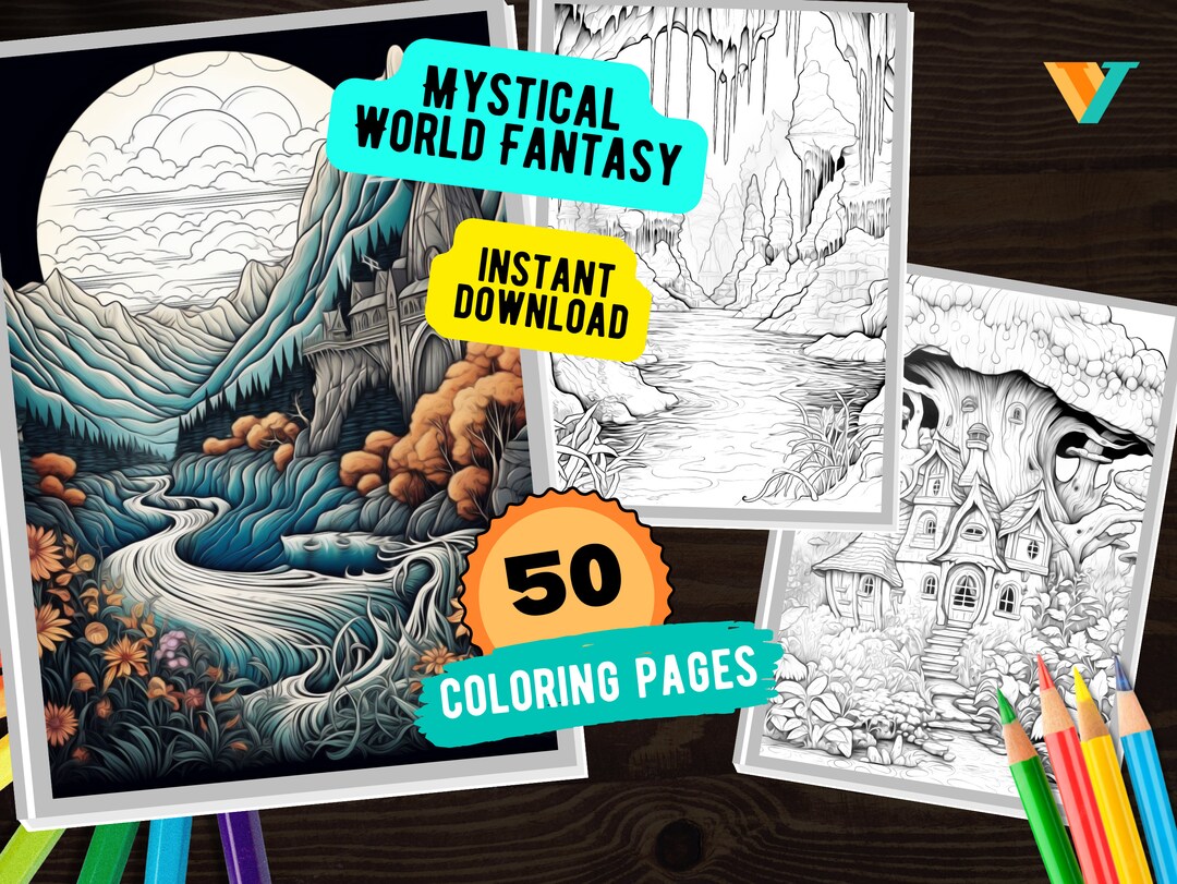 Mystical World Fantasy Coloring Book, 50 Pages, Instant Digital ...