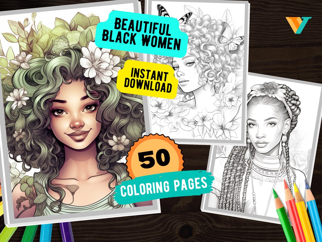 50 Beautiful Black Women Coloring Pages for Adults, Instant Digital ...