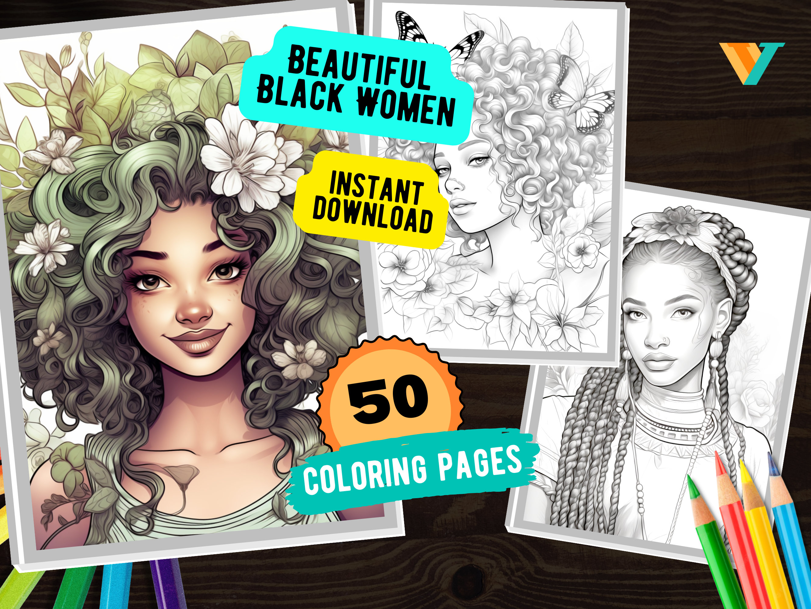 50 Beautiful Black Women Coloring Pages for Adults, Instant Digital ...
