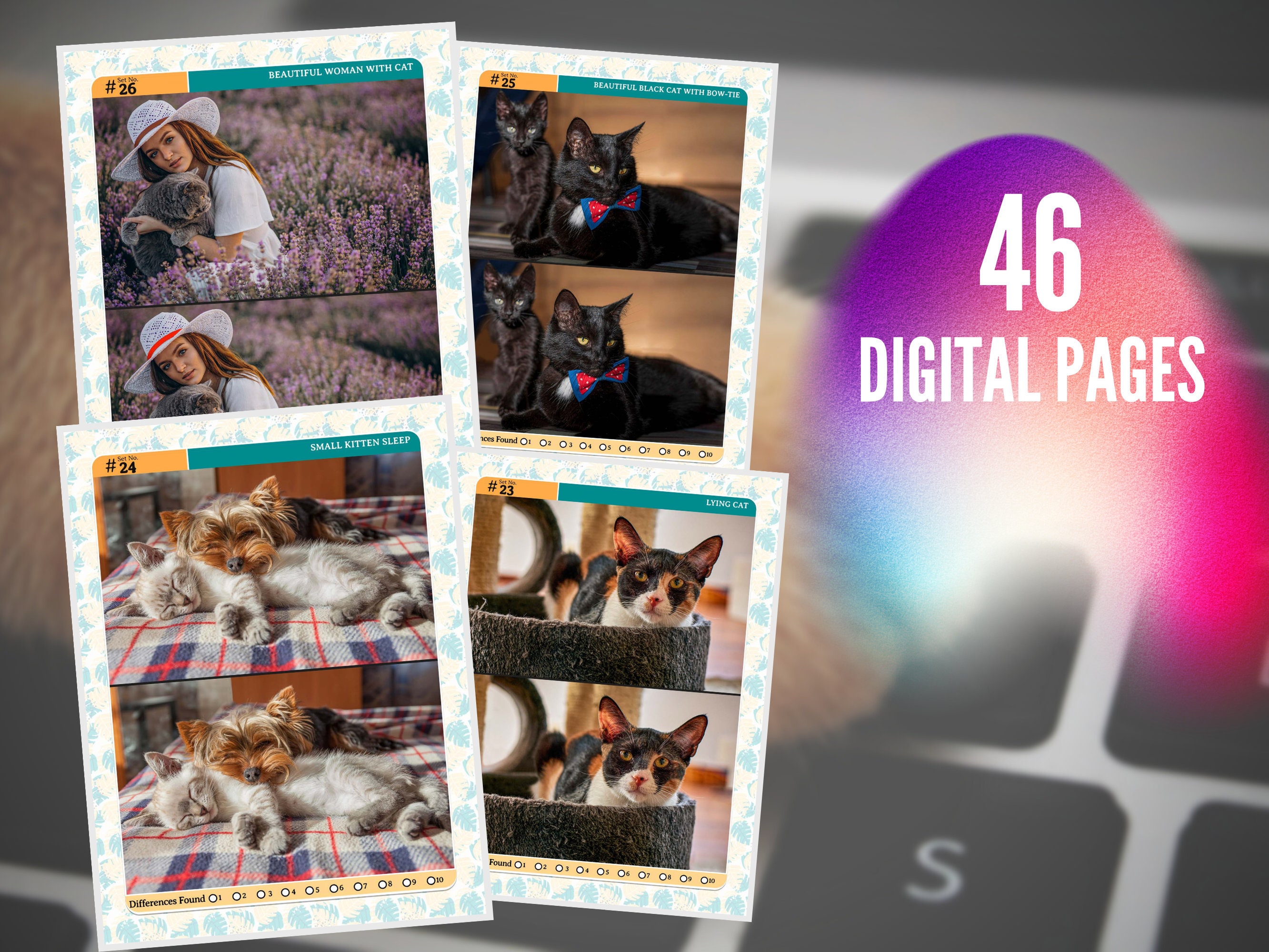 Cat Find the Difference Printable Activities PDF File, Spot the ...