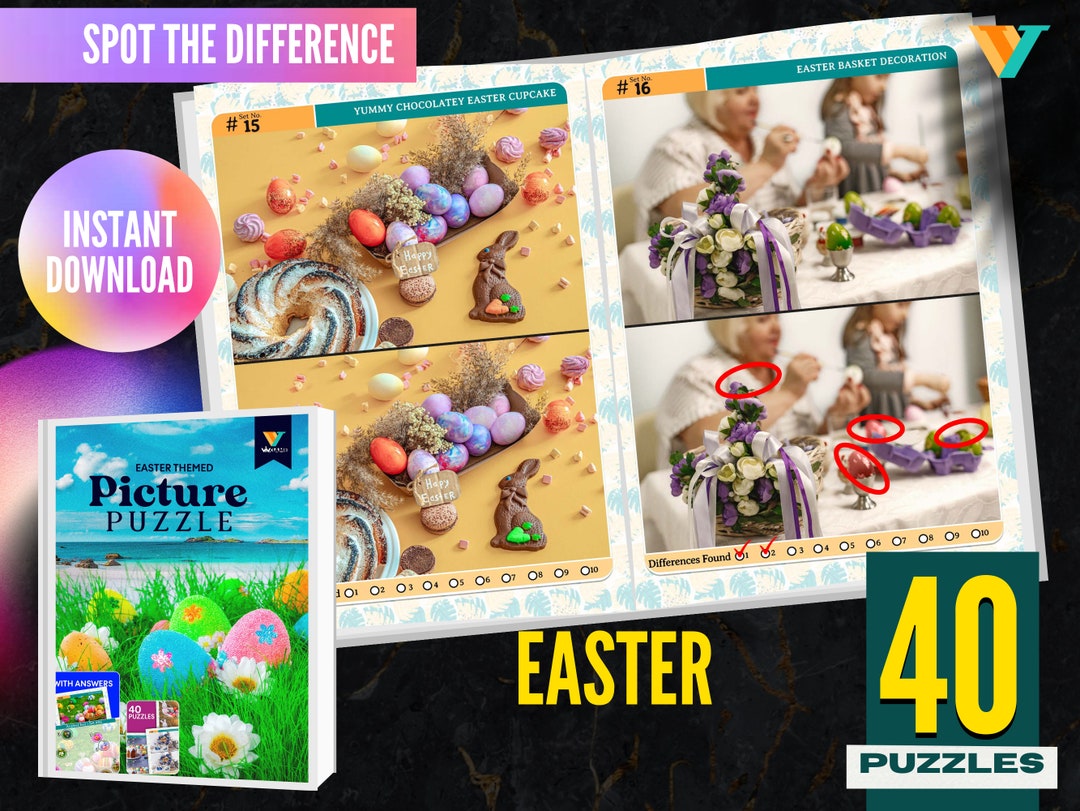 40 Easter Egg Hunting Picture Spot the Difference, Printable PDF ...