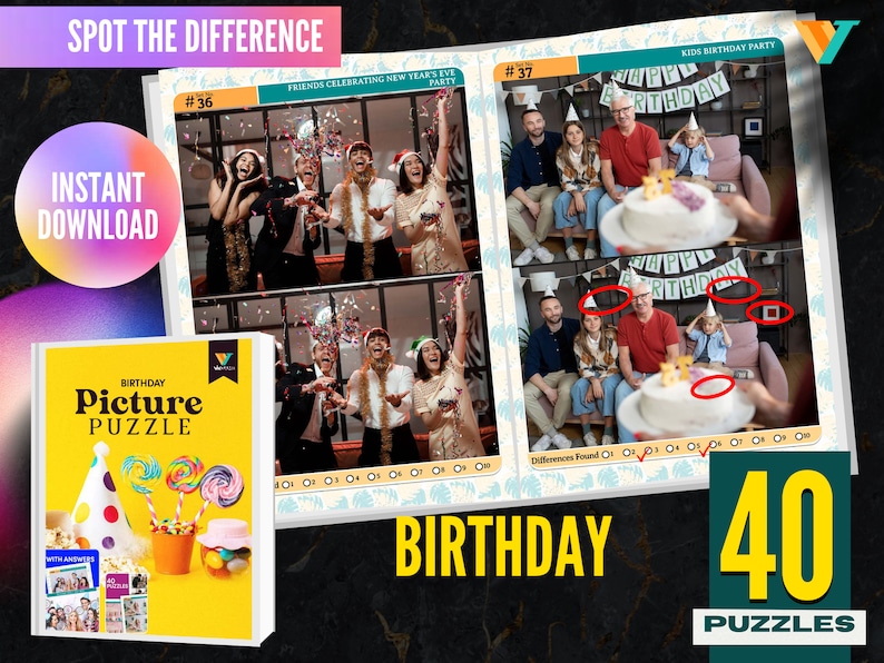 Birthday Spot the Difference, Coloring Printable Pages, Love Find the ...