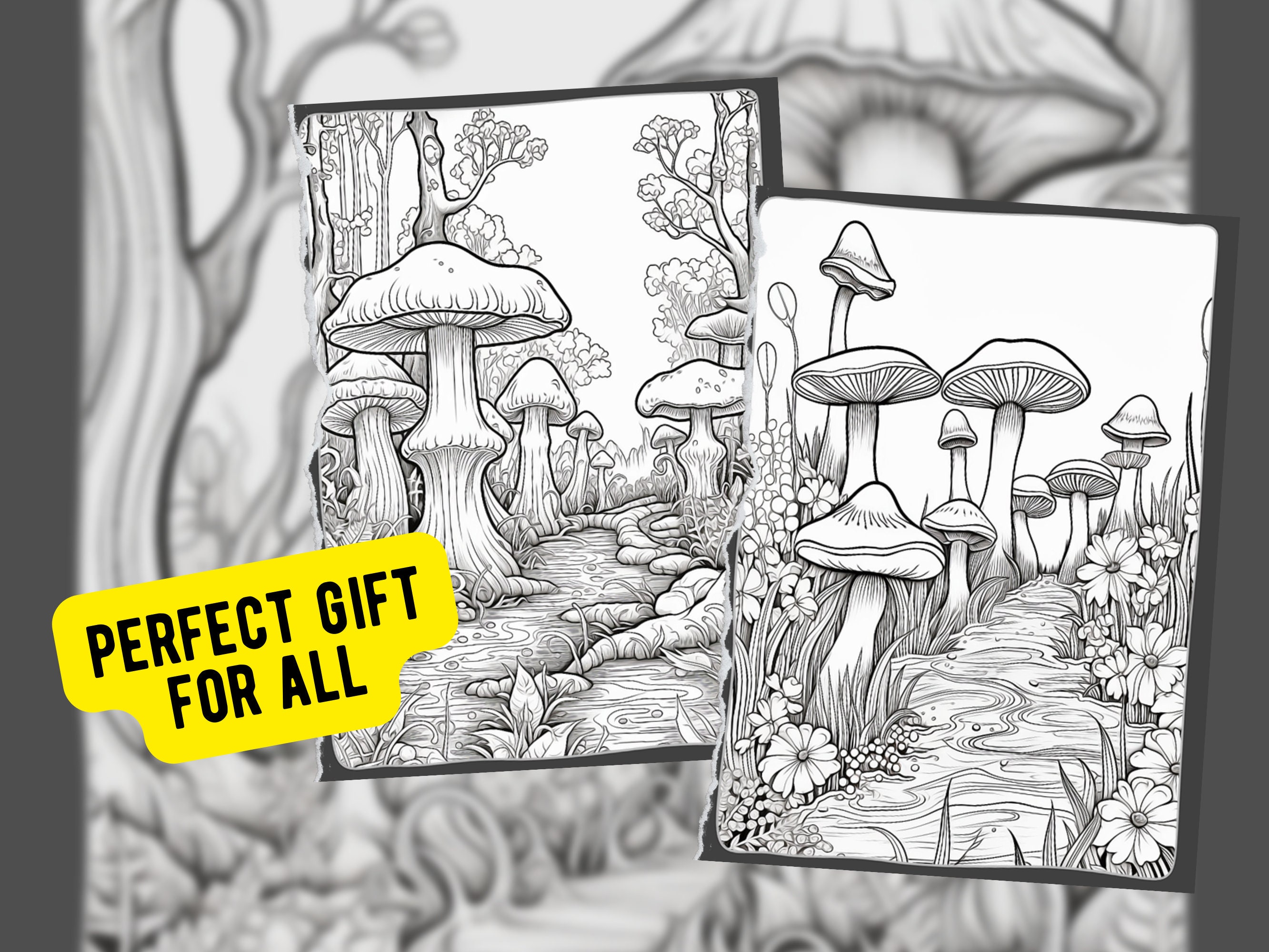 50 Wild Mushrooms Coloring Pages Printable PDF, Nature Coloring Book ...