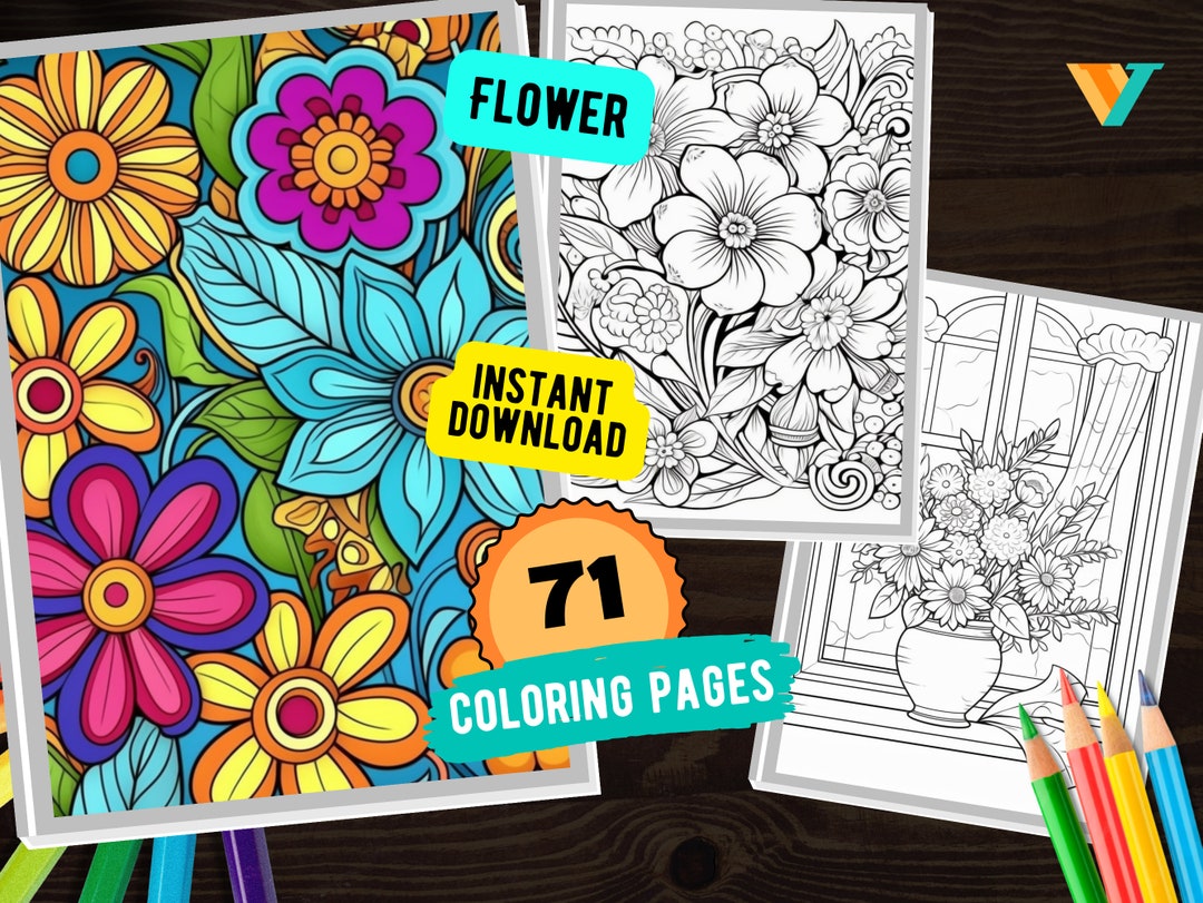 71 Flower Coloring Pages Vol. 4, Printable Color Book, PDF File Digital ...