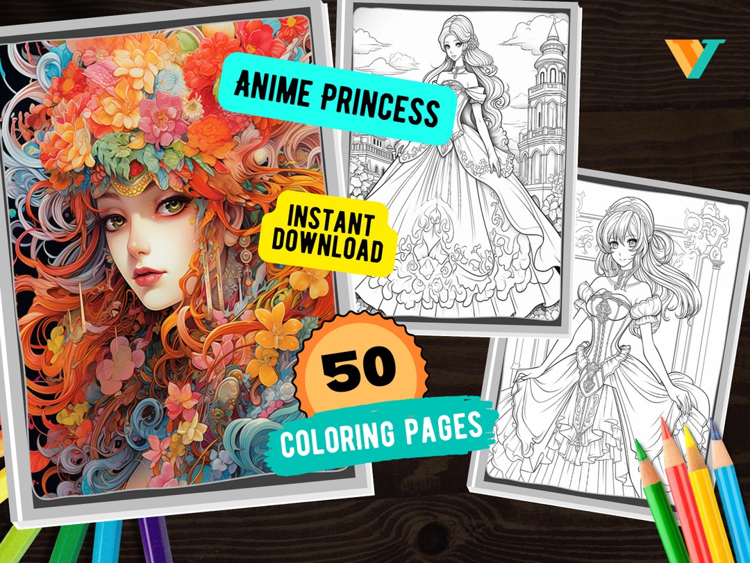 50 Anime Princess Coloring Pages, Printable PDF Instant Download, Manga ...