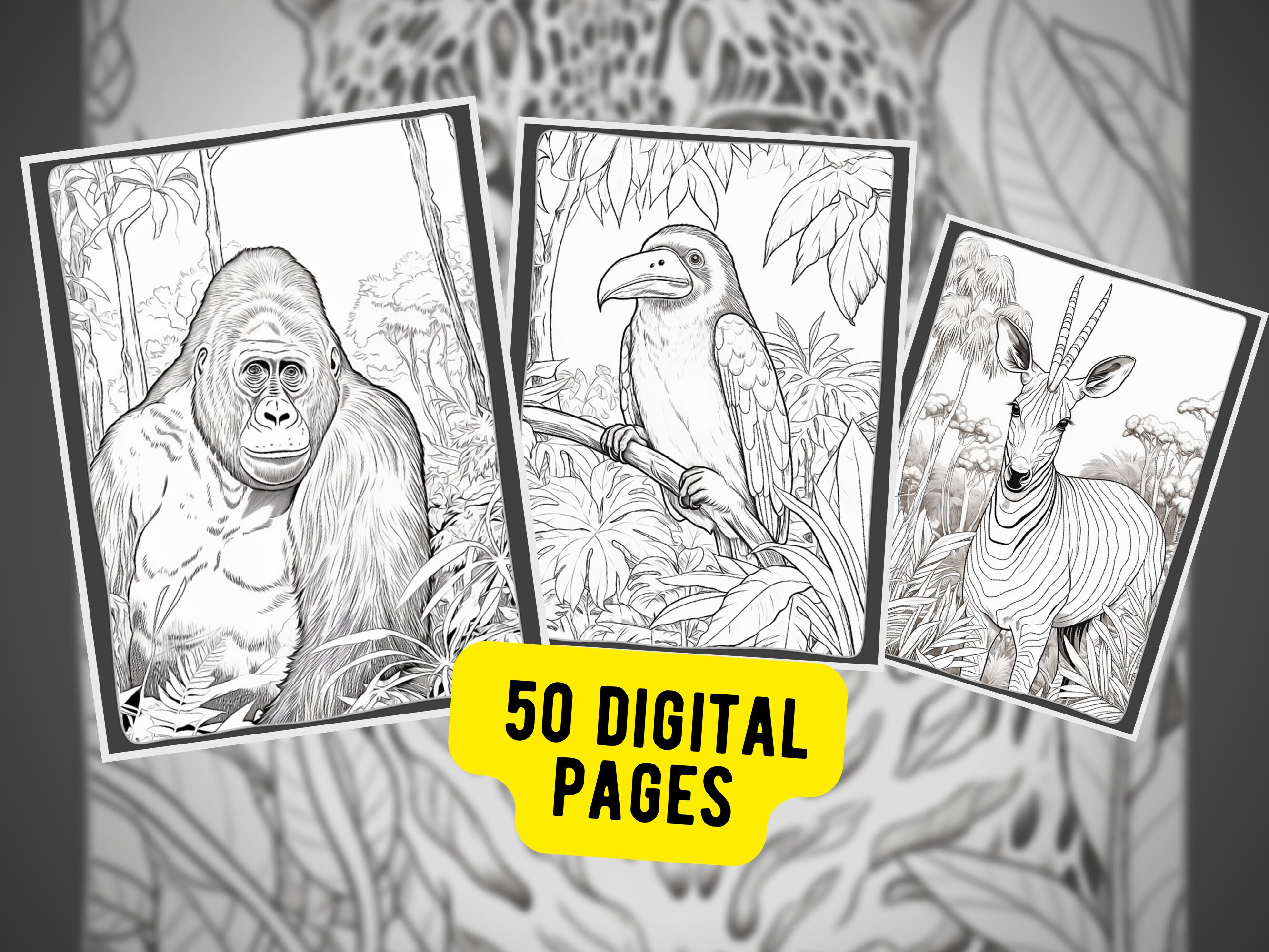 50 Wild Animal Coloring Pages Printable PDF, Nature Coloring Book ...