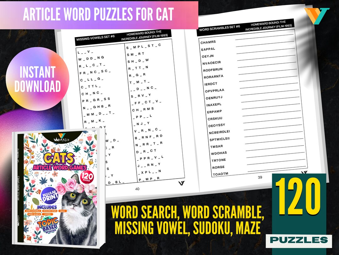 Cat Related 120 Printable Word Puzzle Pages PDF Volume 2, Word Search ...