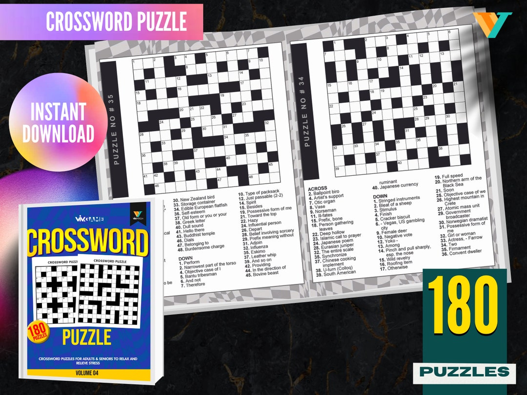 Crossword Puzzles Book for Adults, Fun Activities for Seniors, Digital ...