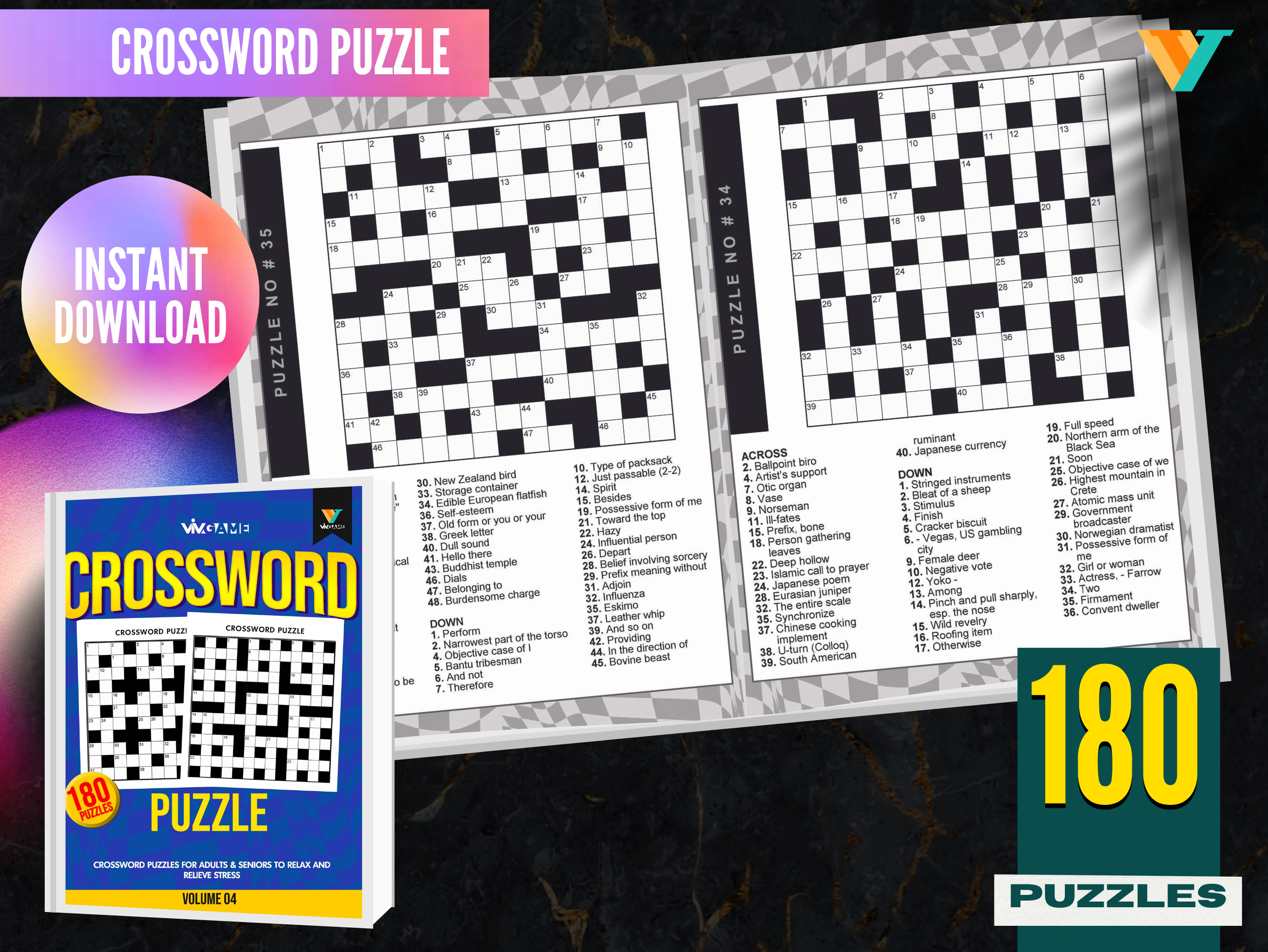 Crossword Puzzles Book for Adults, Fun Activities for Seniors, Digital ...