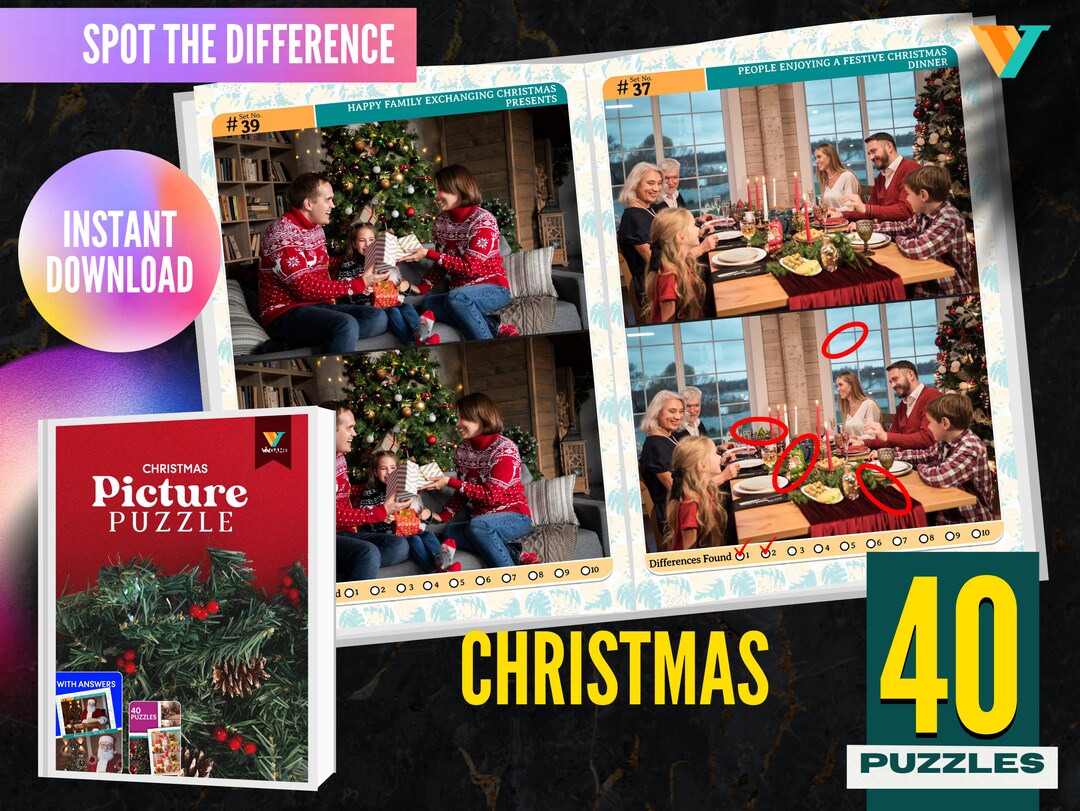 40 Christmas Spot the Difference Printable PDF, Find the Difference ...