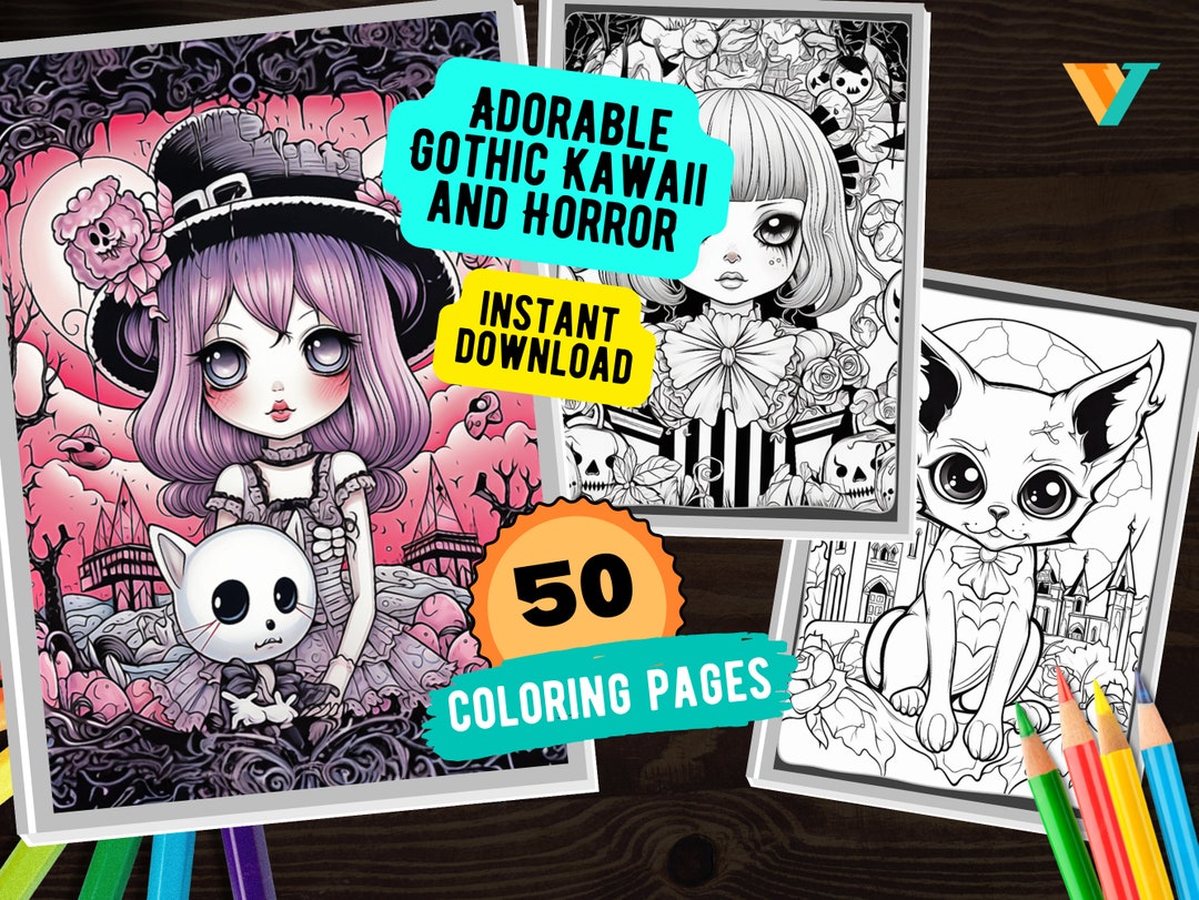 50 Adorable Gothic Kawaii and Horror Coloring Pages Printable PDF ...