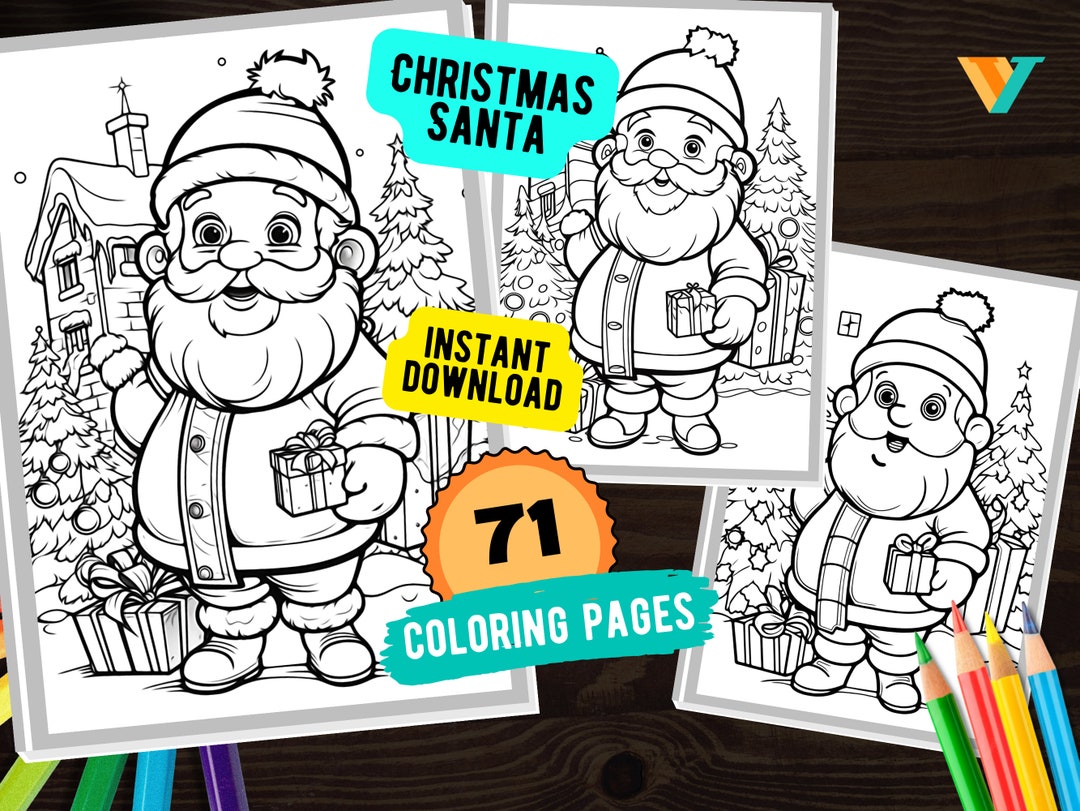 Christmas Santa 71 Coloring Pages, Instant Download, Activity Game ...