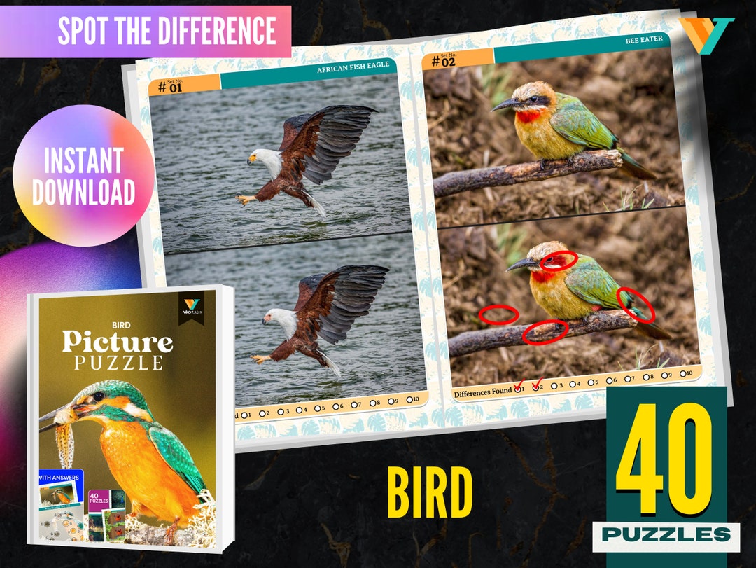 Bird Spot the Difference, Coloring Printable Pages, Love Find the ...