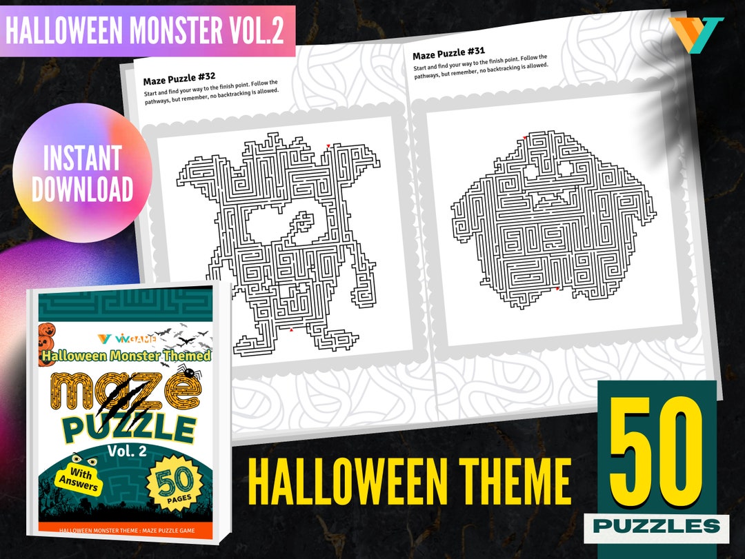 50 Halloween Monster Maze Puzzles Pages, Kids for Ages 6-12, Monster ...