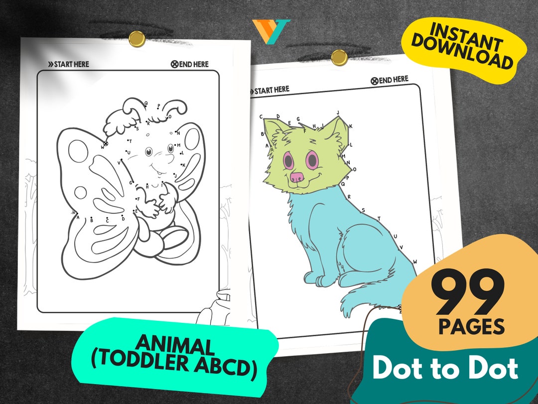Animal ABCD Connect Dot Color Printable Book for Toddler, Connect Dots ...