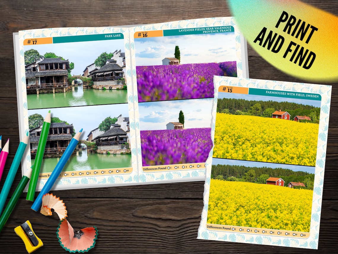 Rural House Spot the Difference Printable PDF Pages, Countryside Find ...