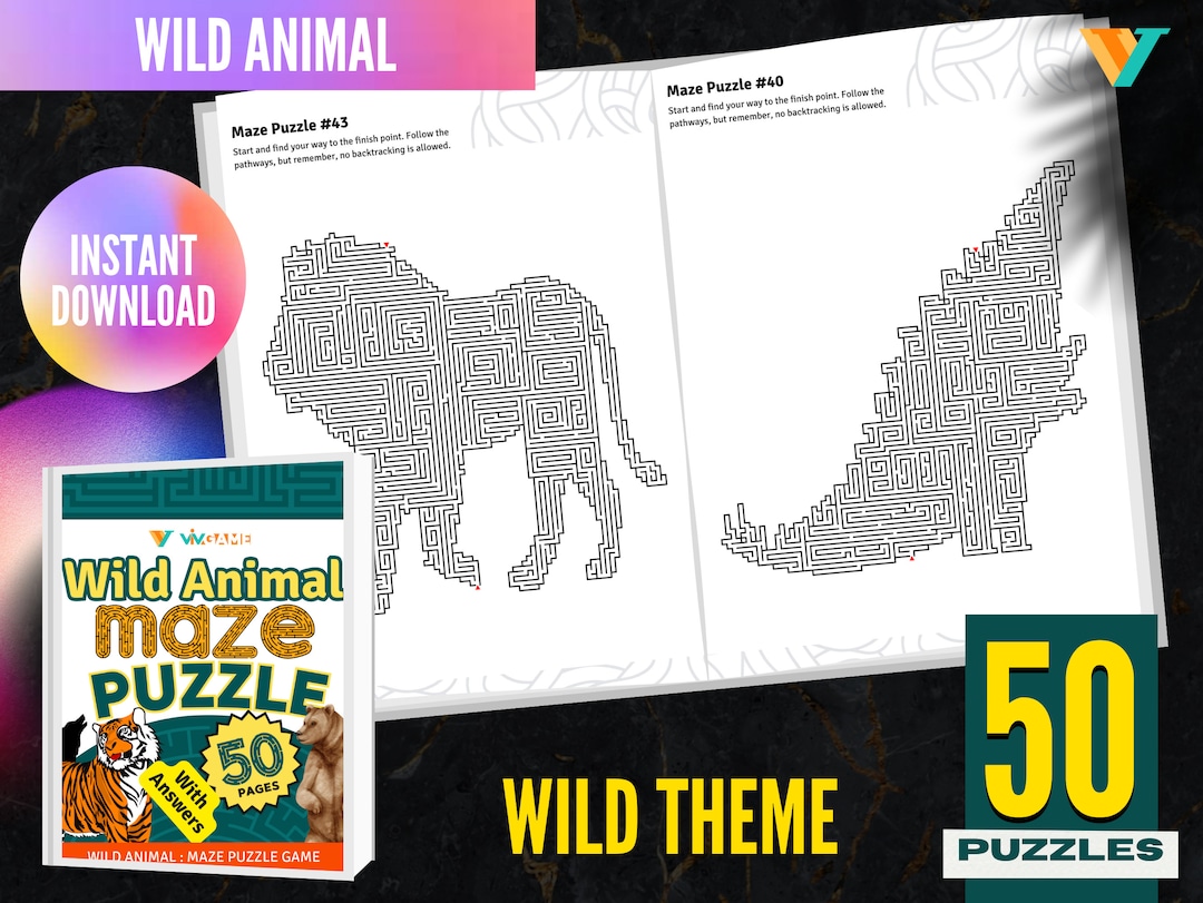 Zoo Animal Wildlife 50 Maze Pages Puzzle Game Instant Download With ...