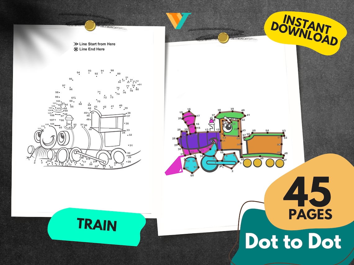 Train Dot to Dot Coloring Book, Kids Activities Kits Printable Pages ...