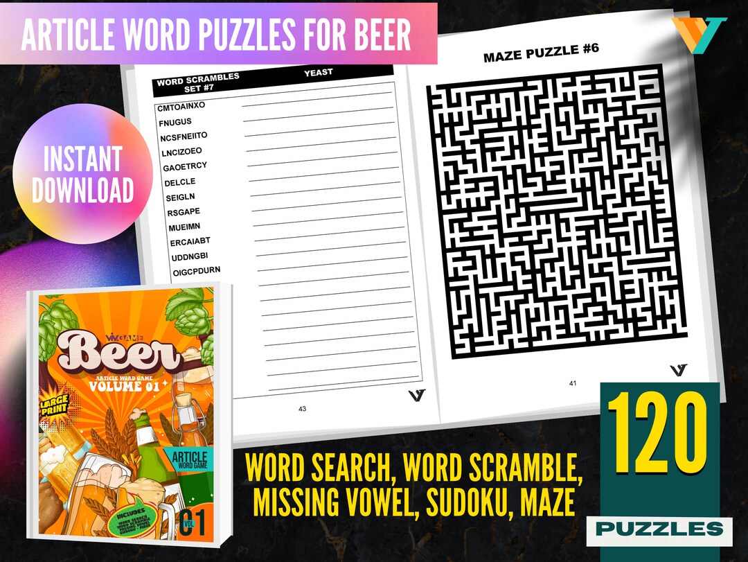 120 Beer Drinking Lover Word Puzzle Game Printable PDF, Word Search ...