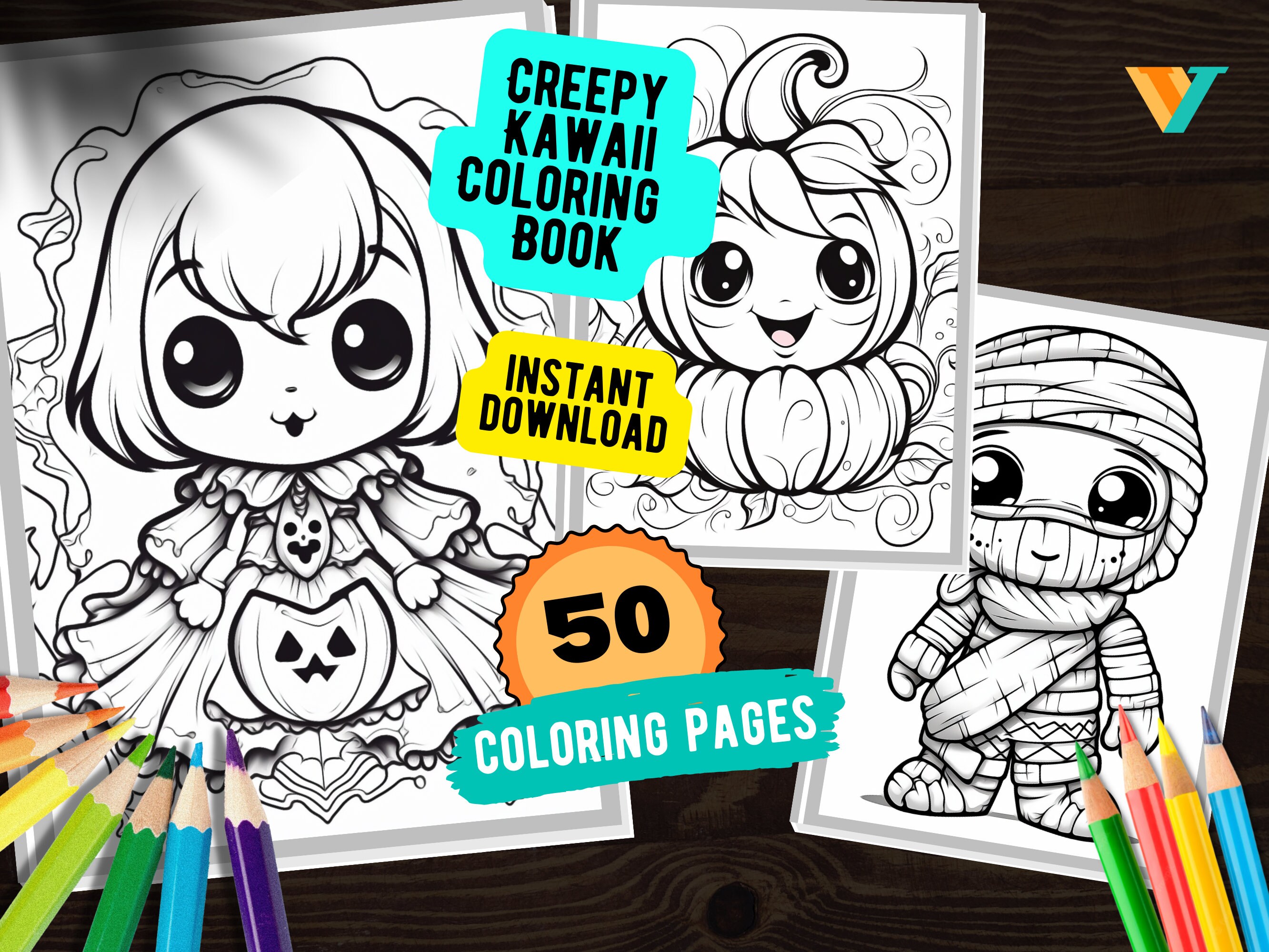 Kawaii Pastel Creepy 50 Coloring Pages Digital Download, Horror Kawaii ...