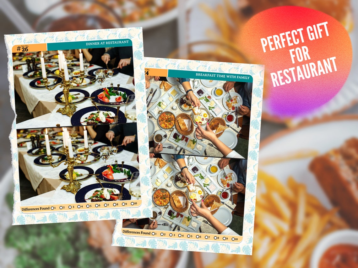 Restaurant Spot the Difference Printable PDF Pages, Cafe Diner Find ...