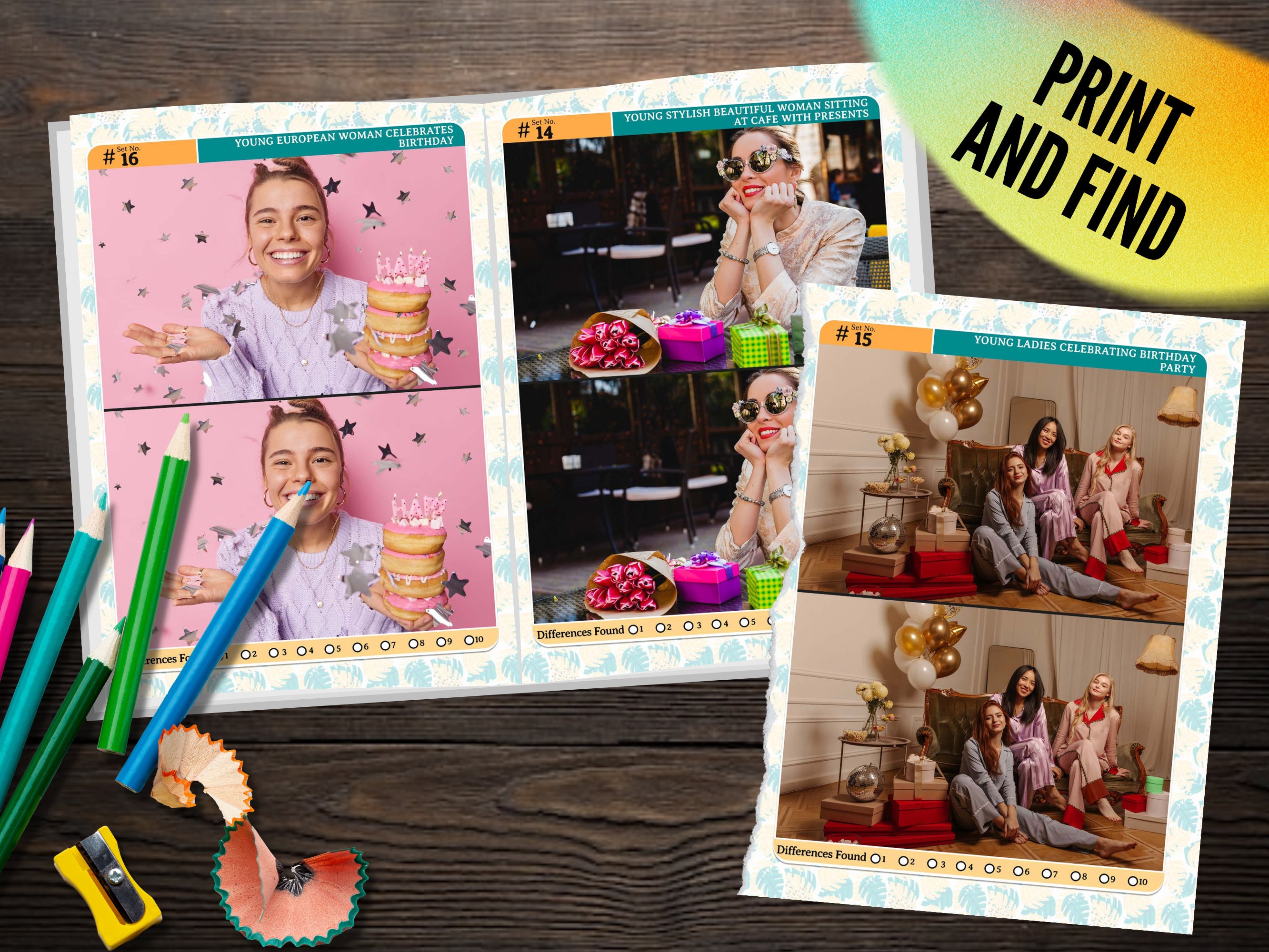 Birthday Spot the Difference, Coloring Printable Pages, Love Find the ...