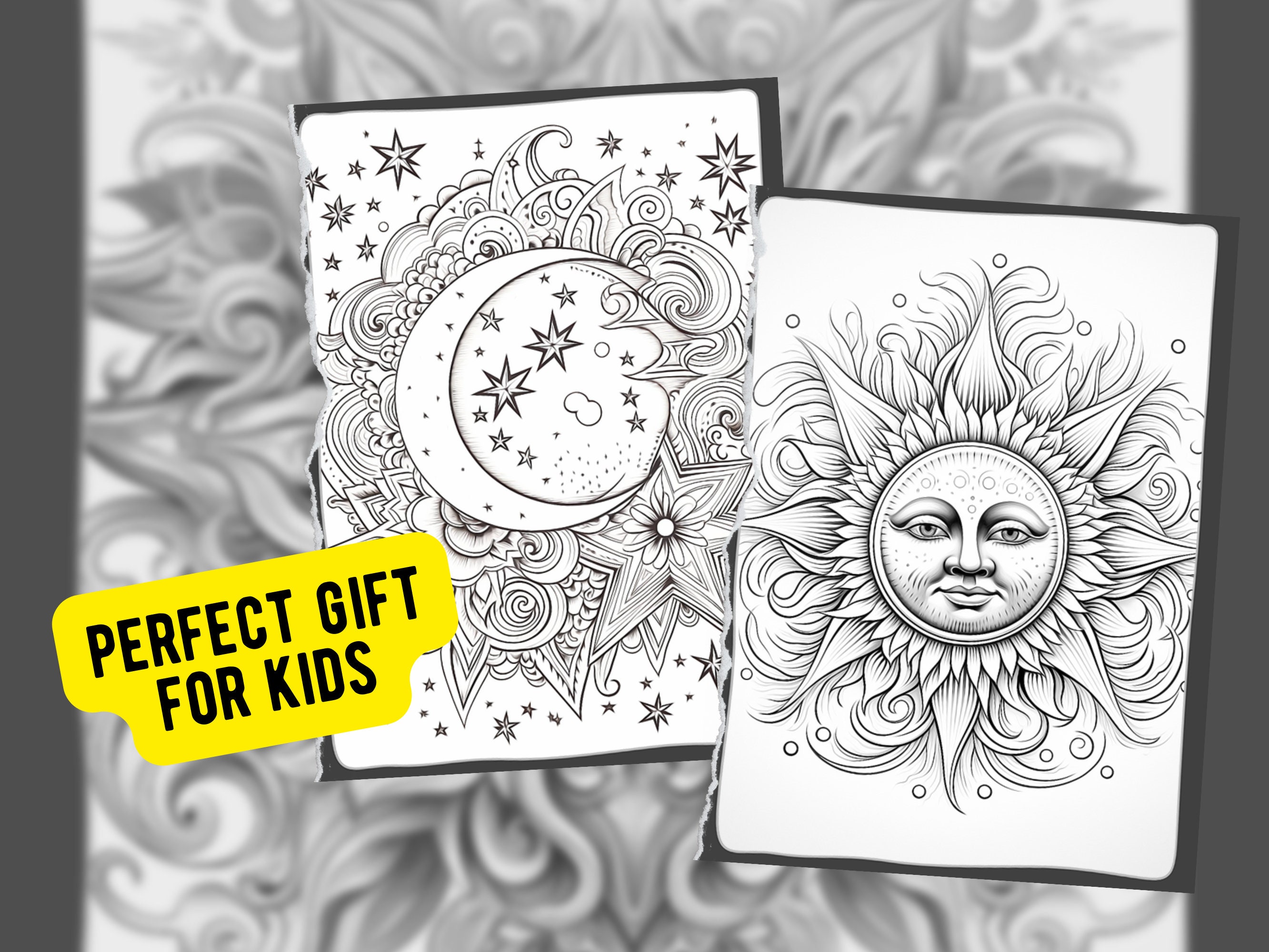 Sun Moon Stars Coloring 50 Pages, Instant Digital Download Printable ...