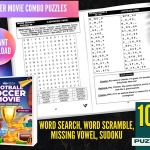 100 Soccer Football Movie Puzzle, Instant Download, Word Search ...