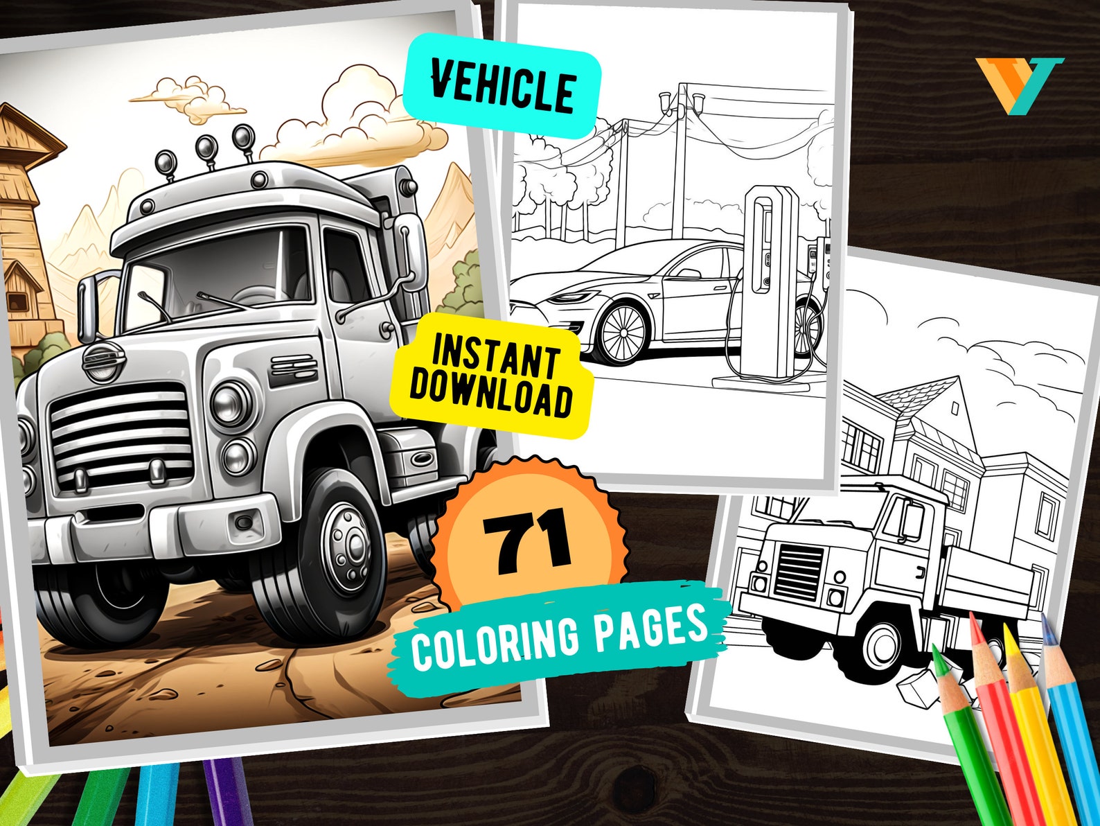 71 Vehicle Coloring Pages Digital Download Printable PDF, Printable ...