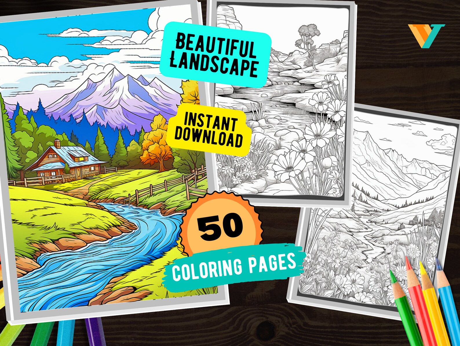 50 Beautiful Landscape Coloring Pages, Instant Download, Nature ...