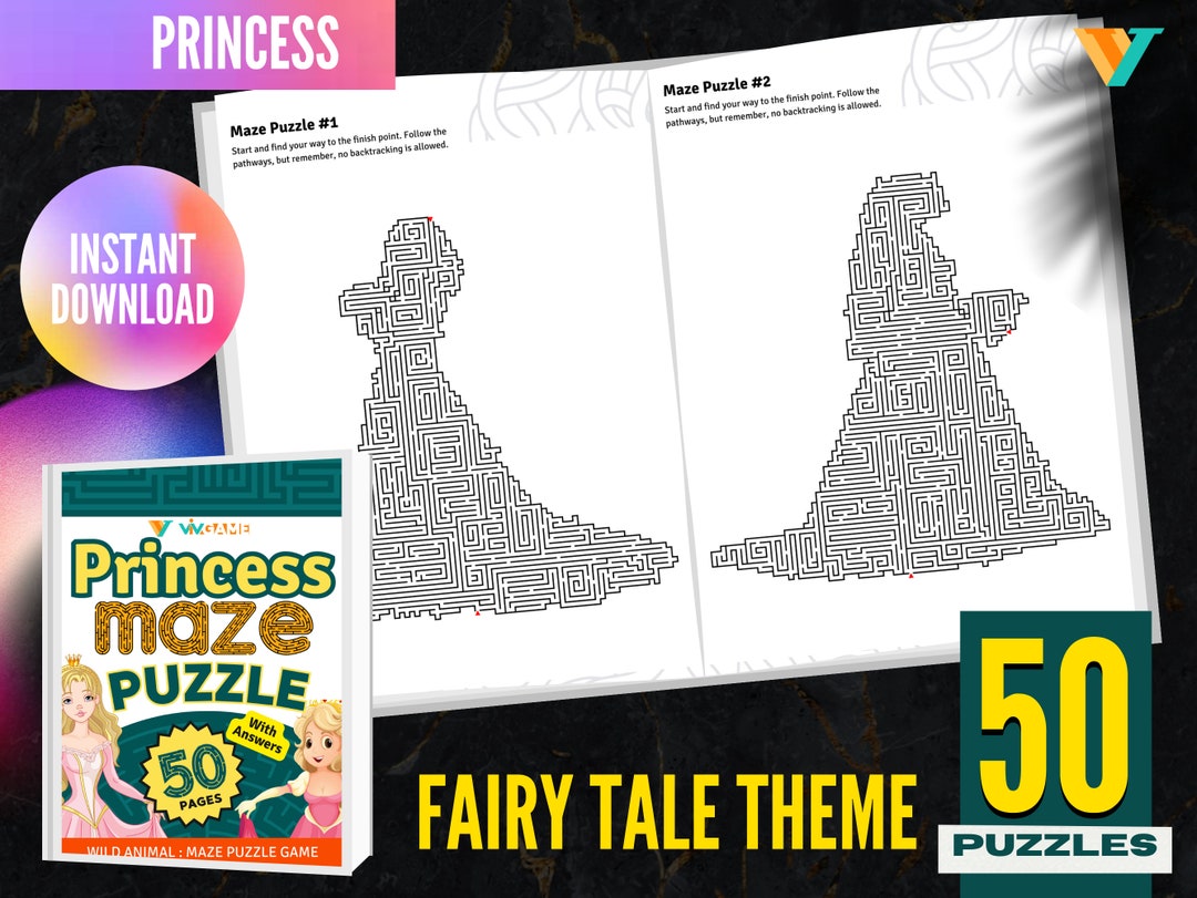 Cute Princess Maze Game Puzzle 50 Pages Instant Download Including ...