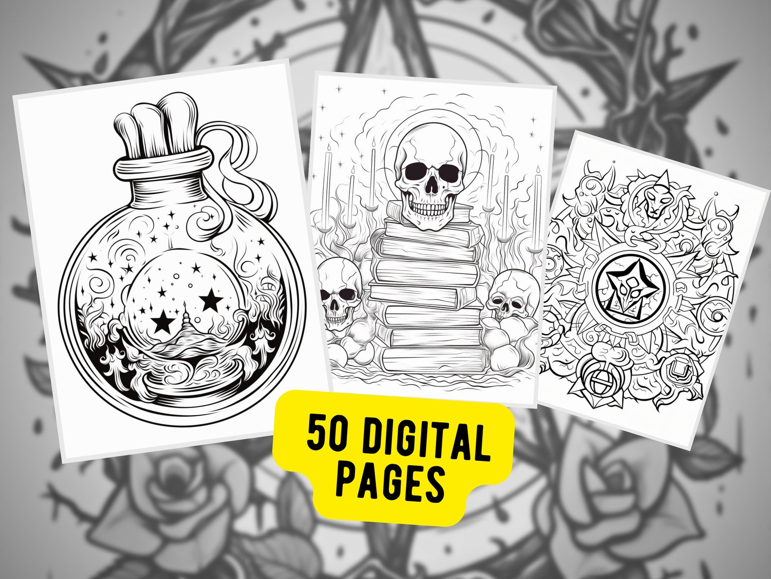 Gothic Witchy Occult 50 Coloring Pages for Adult, Instant Download ...