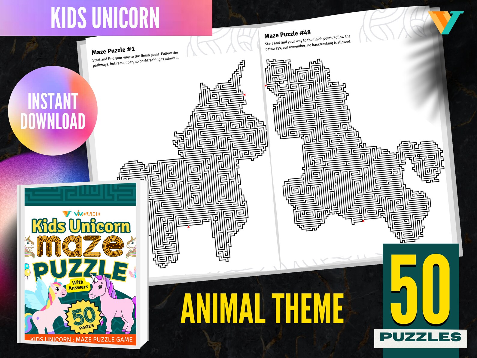 50 Pages Unicorn Maze Puzzle, Instant Download With Answers for Kids ...