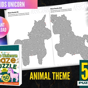 50 Pages Unicorn Maze Puzzle, Instant Download With Answers for Kids ...