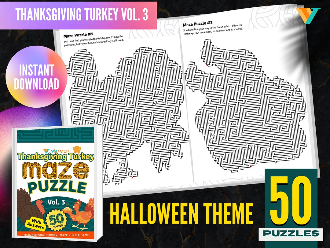 50 Thanksgiving Turkey Maze Puzzle Vol. 3 Printable Pages, Instant ...