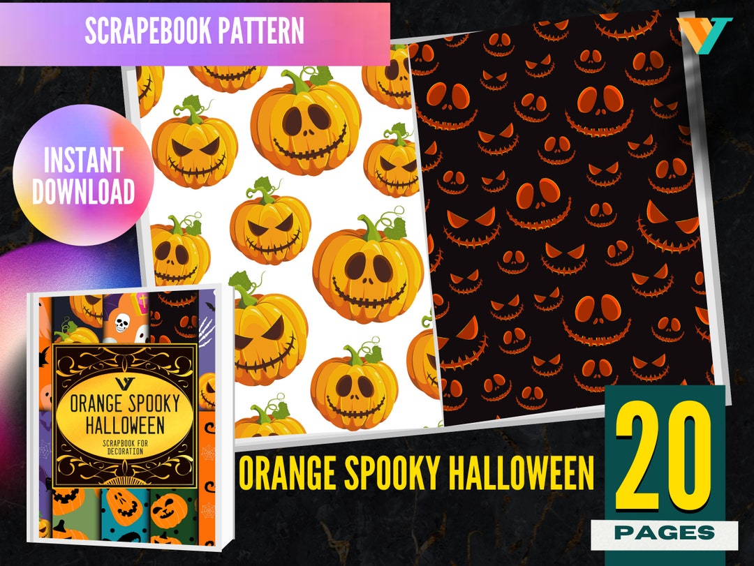 20 Orange Spooky Halloween Digital Pattern Paper Scrapebook - Etsy