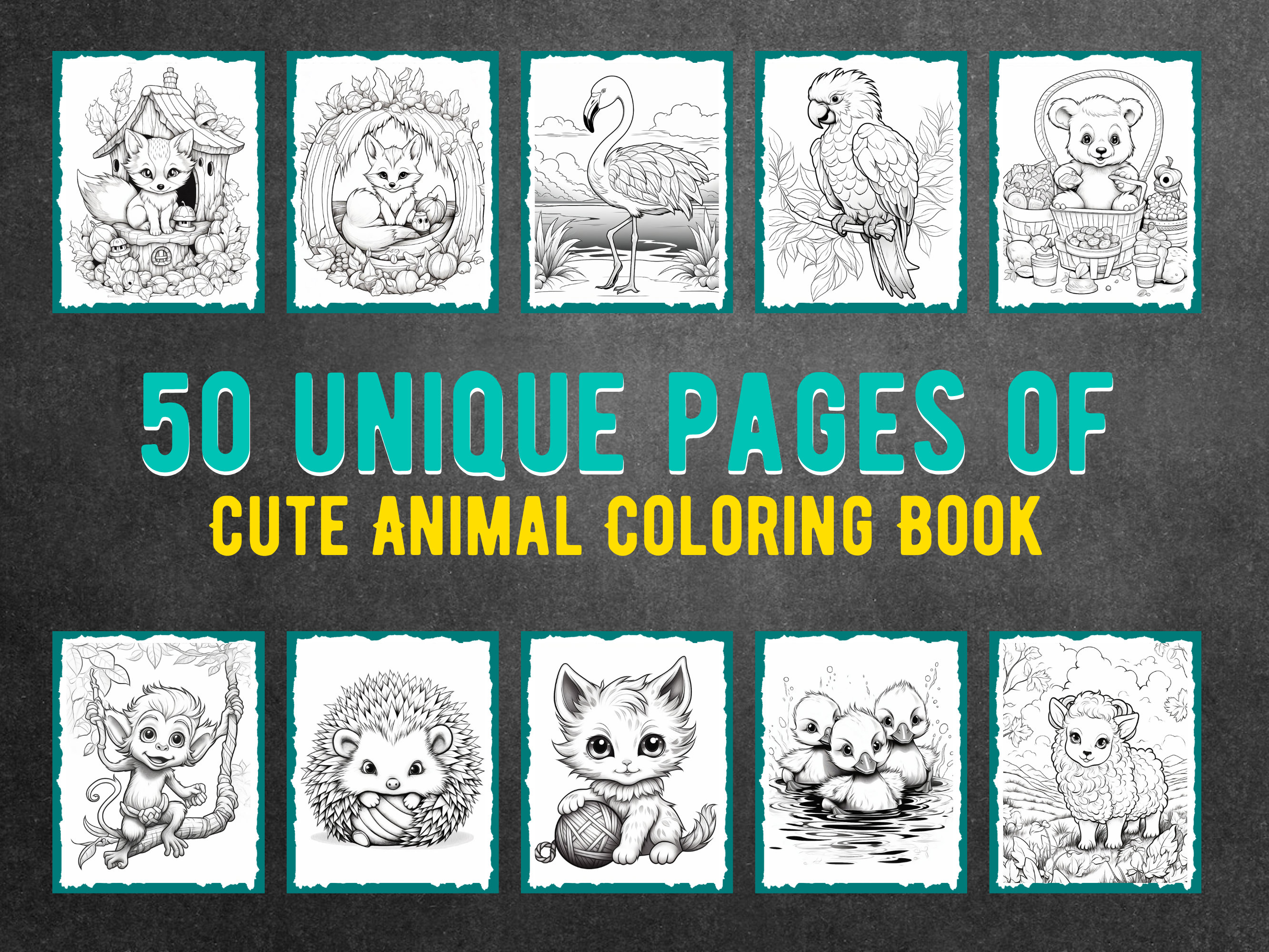 50 Pages Cute Animal Coloring Page, Meditation Calming Coloring Pages ...