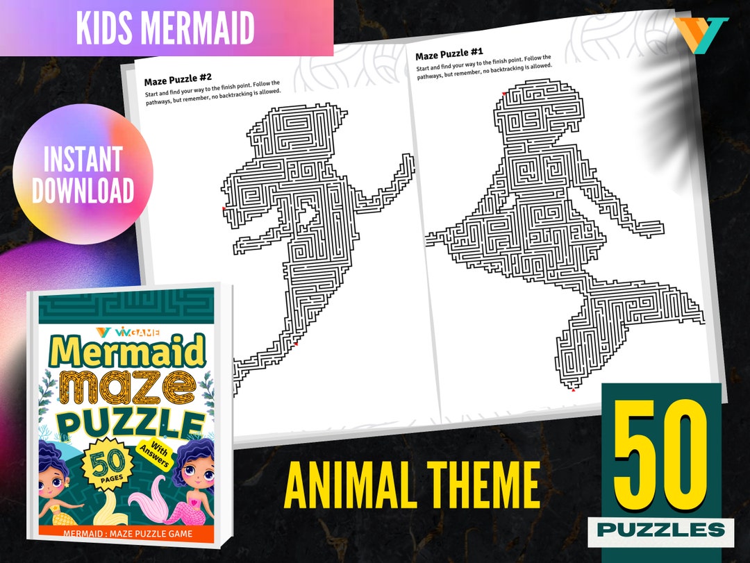 50-page Cute Fairy Mermaid Maze Puzzle With Answers, Kids Birthday ...