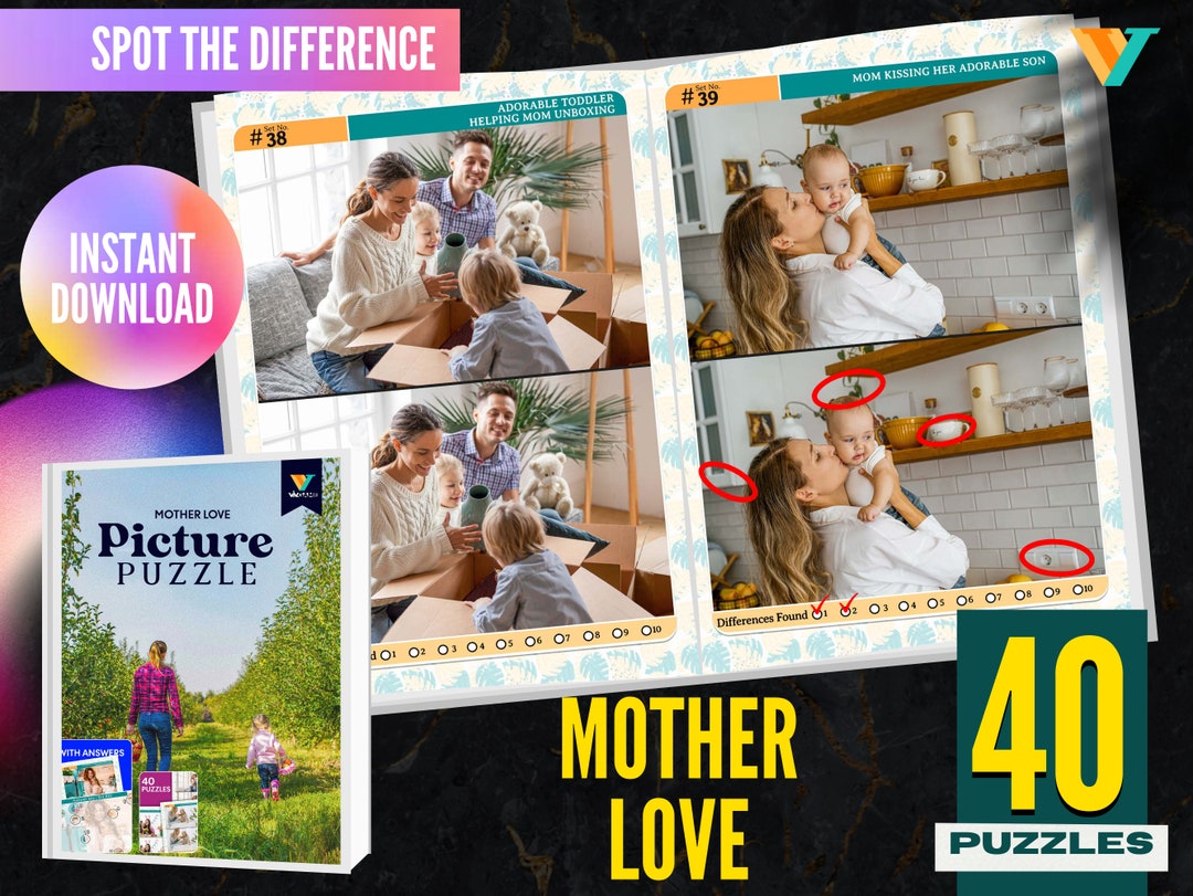 40 Mother Love Spot the Difference Printable Pages, Instant Download ...