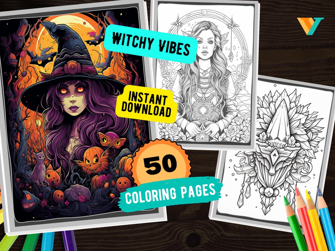 50 Halloween Witchy Vibes Coloring Pages, Printable PDF, Witchy Items ...
